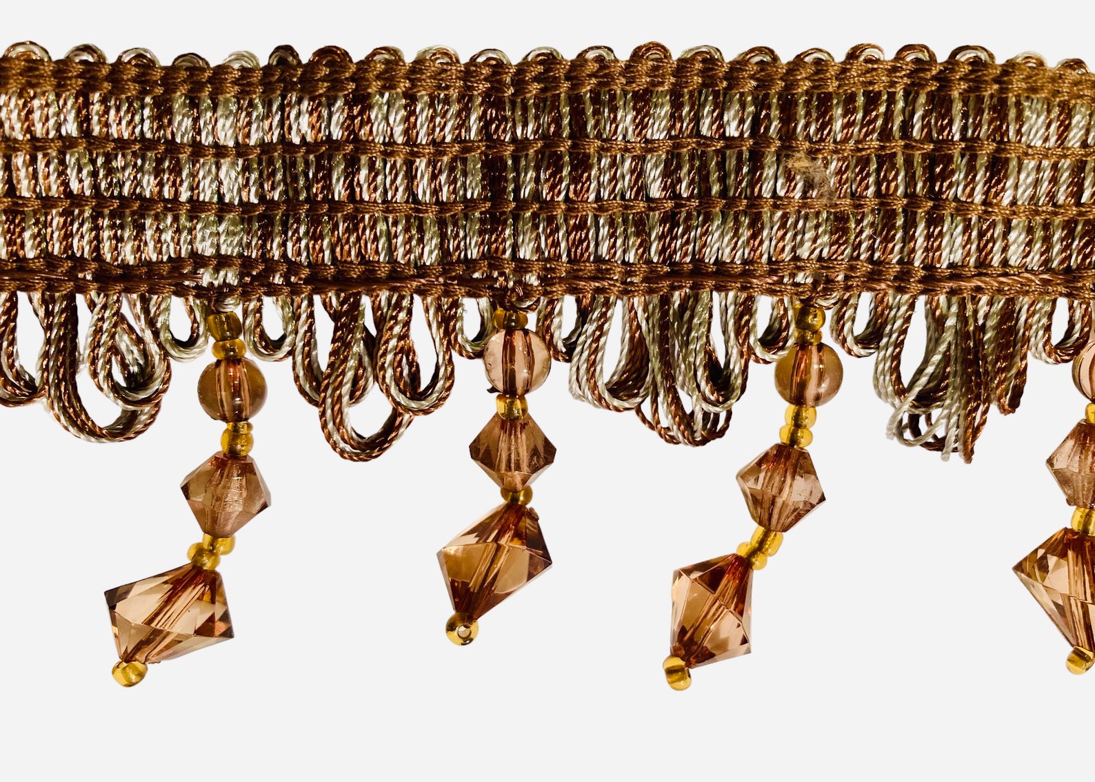 Vintage Beaded Fringe Upholstery Drapery Trim Amber Drop Beads Over 4 ...