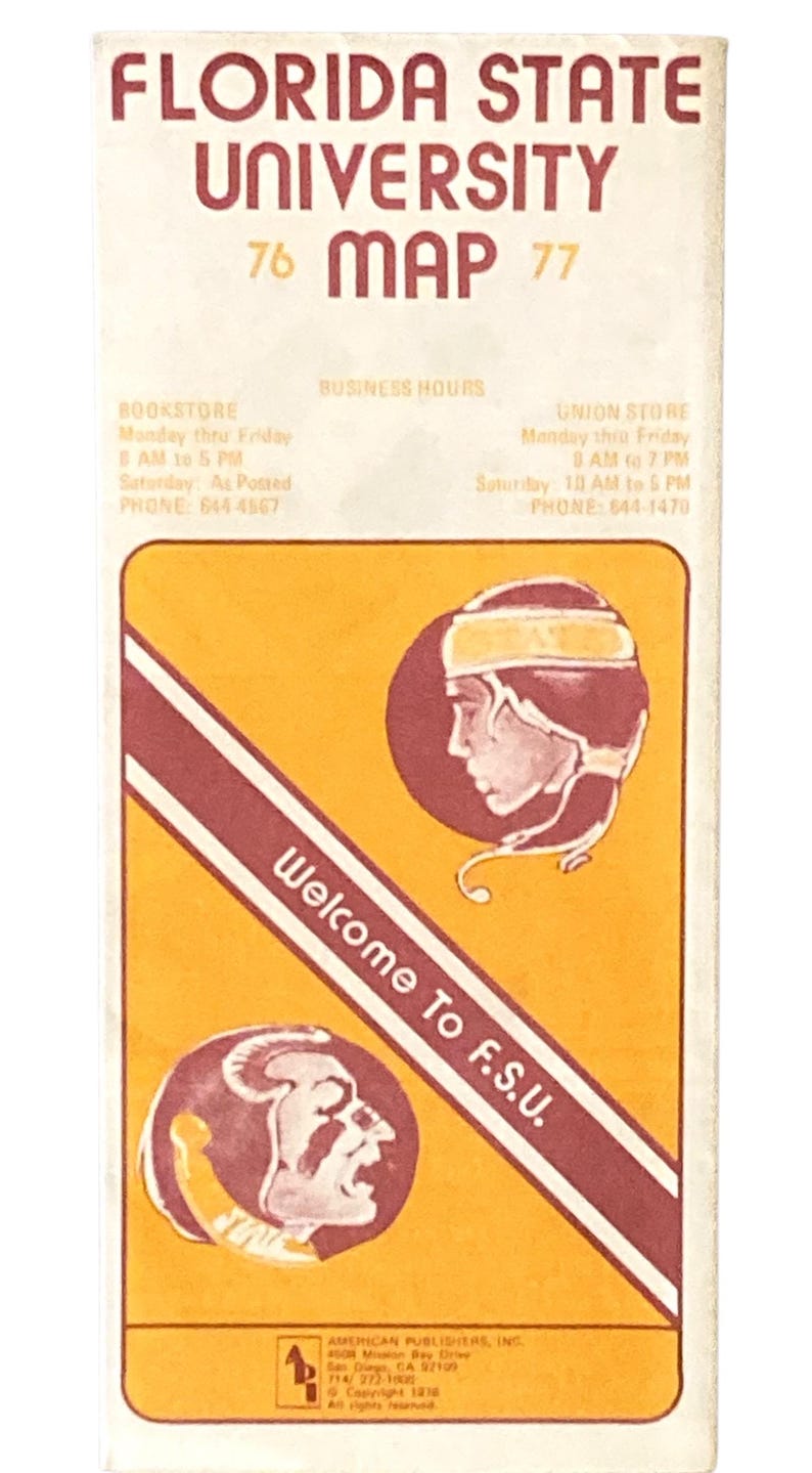 Vintage Florida State University Campus Map FSU 1977 1978 Local Ads - Etsy