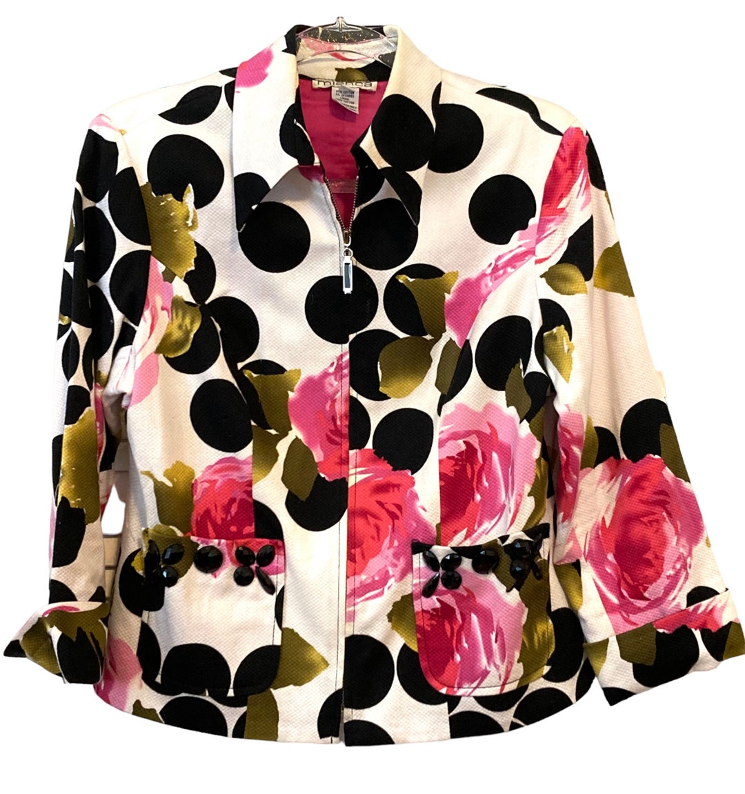 Vintage Mishca Womens Zip Jacket Graphic Print 3/4 Sleeves - Etsy