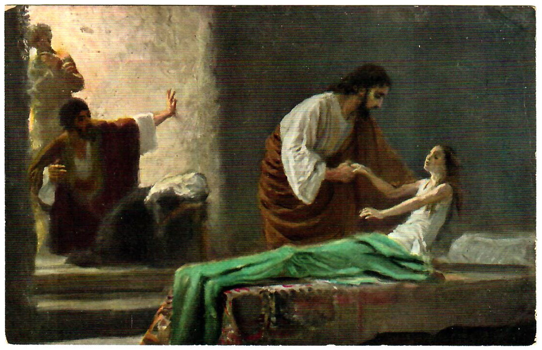 Antique Postcard GERMANY Holy Scripture Robert Leinweber Jesus Jairus ...