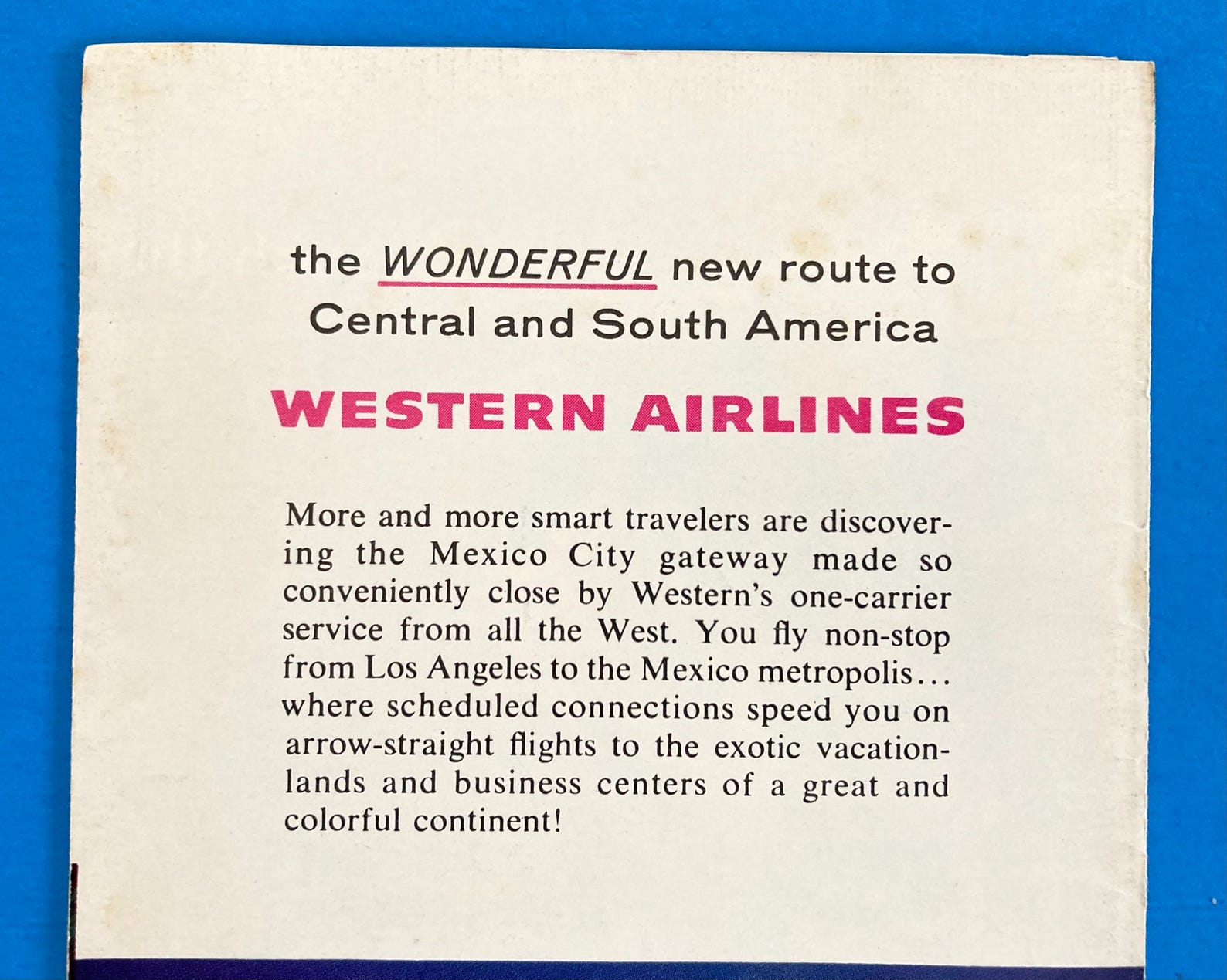 1950s Fly Western Airlines Mexico City Fiesta Flights Route Map Travel ...