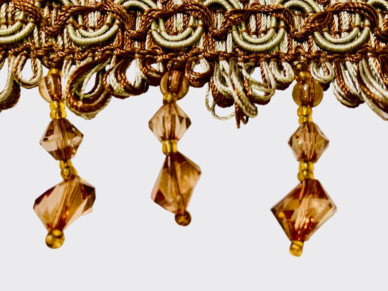 Vintage Beaded Fringe Upholstery Drapery Trim Amber Drop Beads Over 4 ...