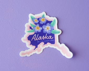 STC-174 Alaska Forget-me-not Map Sticker, Alaska State Flower Sticker ...
