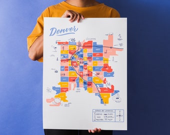 Denver Map Typography Map Poster Print - Etsy