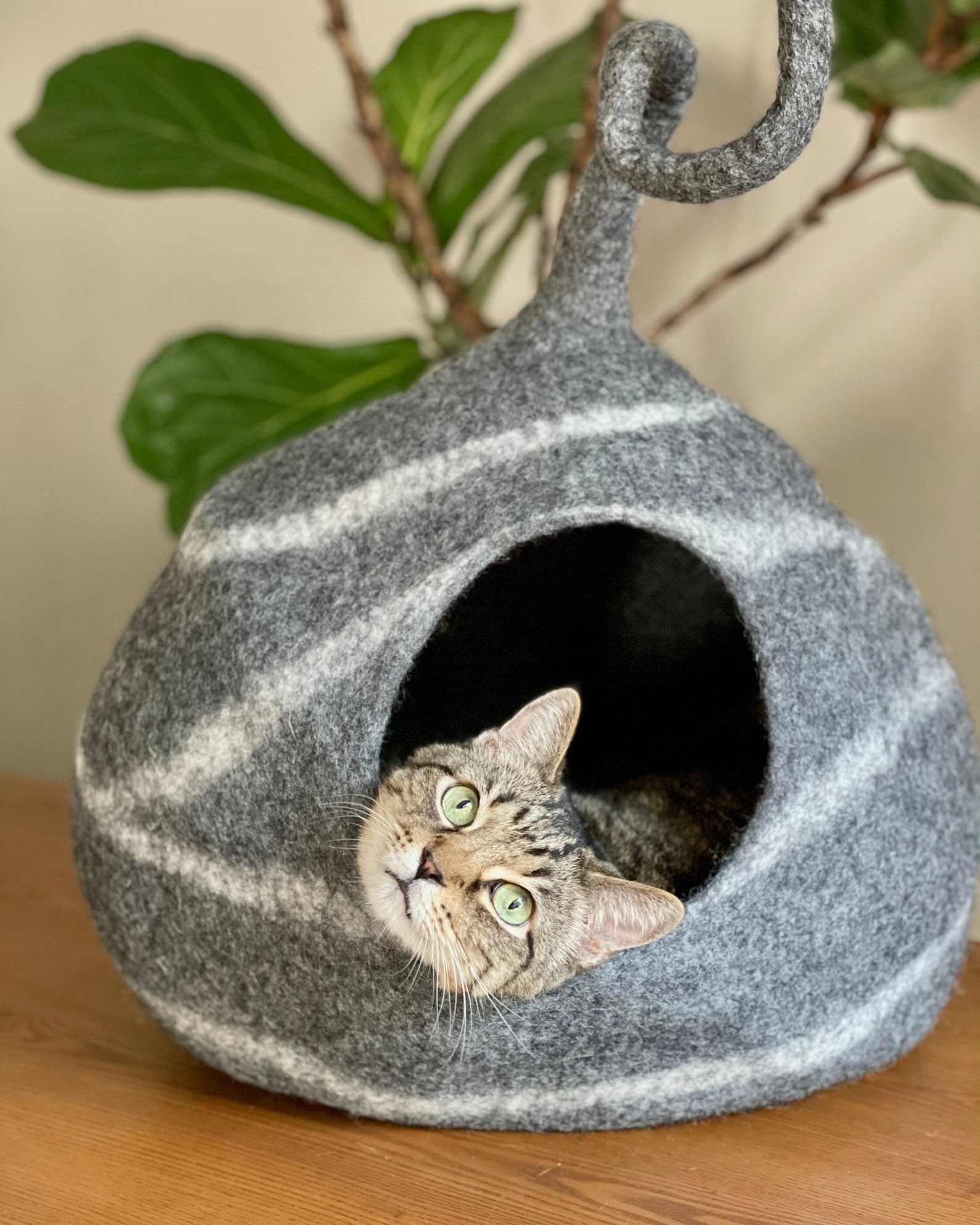 Gray Large Cat Cave, Wool Cat Cave, Felted Wool Cat House, Modern Wool ...