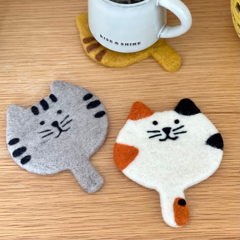 Wool Coasters Set of 4 Wool Felt Cat Shape Coasters gifts - Etsy