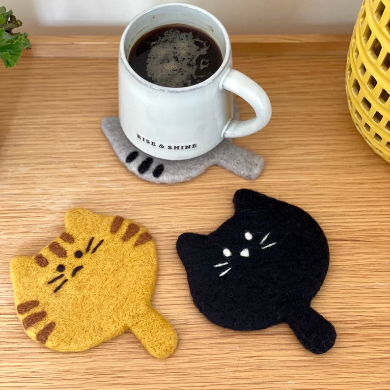 Wool Coasters Set of 4 Wool Felt Cat Shape Coasters gifts - Etsy