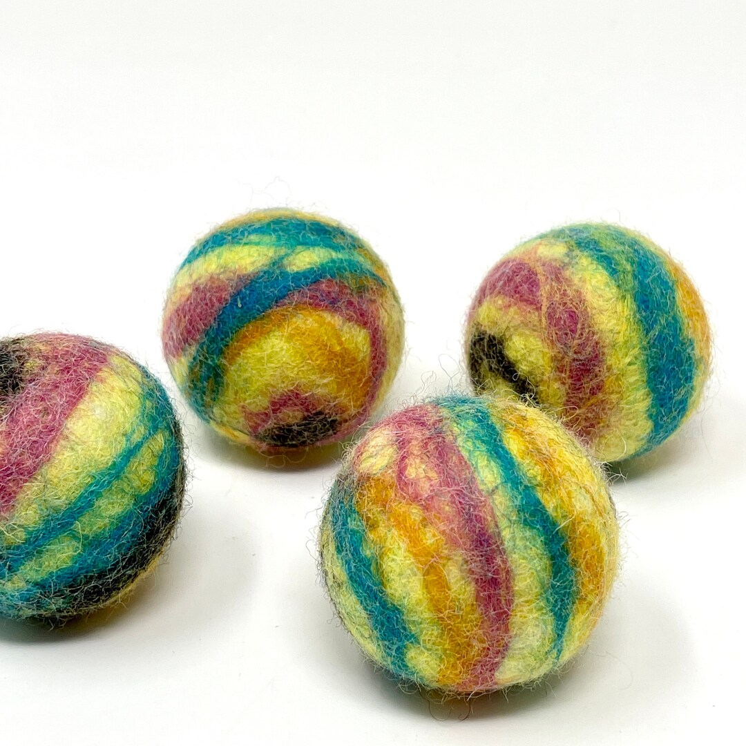Large Wool Balls 1.75" / Set of 4 Rainbow Wool Balls for Cats, Kitten ...