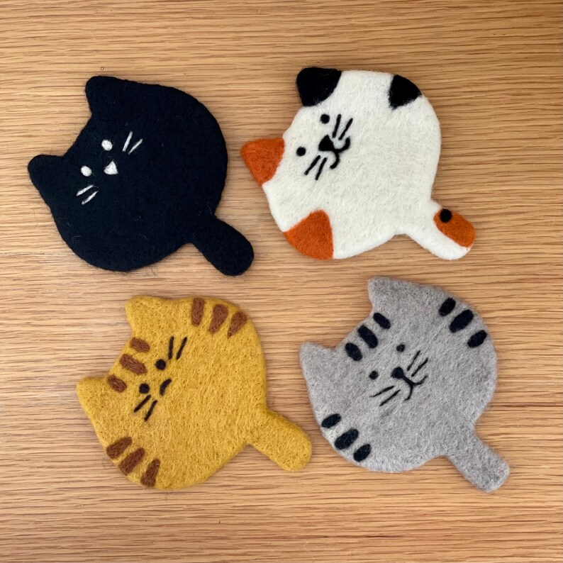 Wool Coasters Set of 4 Wool Felt Cat Shape Coasters gifts - Etsy