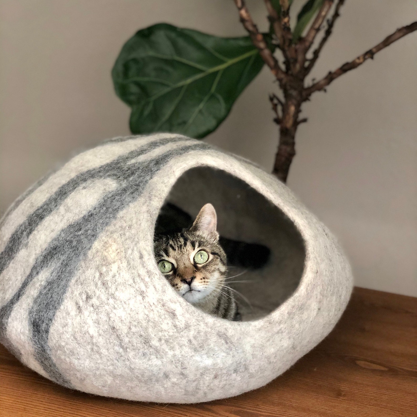 Large Wool Cat Cave / Cat Bed / Cat House/ Felted Wool Natural ...