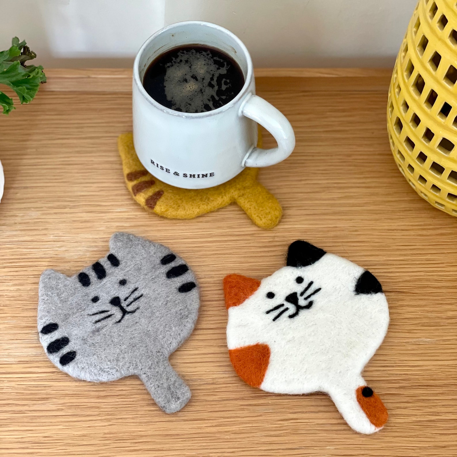Wool Coasters Set of 4 Wool Felt Cat Shape Coasters gifts - Etsy