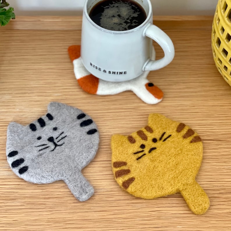 Wool Coasters Set of 4 Wool Felt Cat Shape Coasters gifts - Etsy