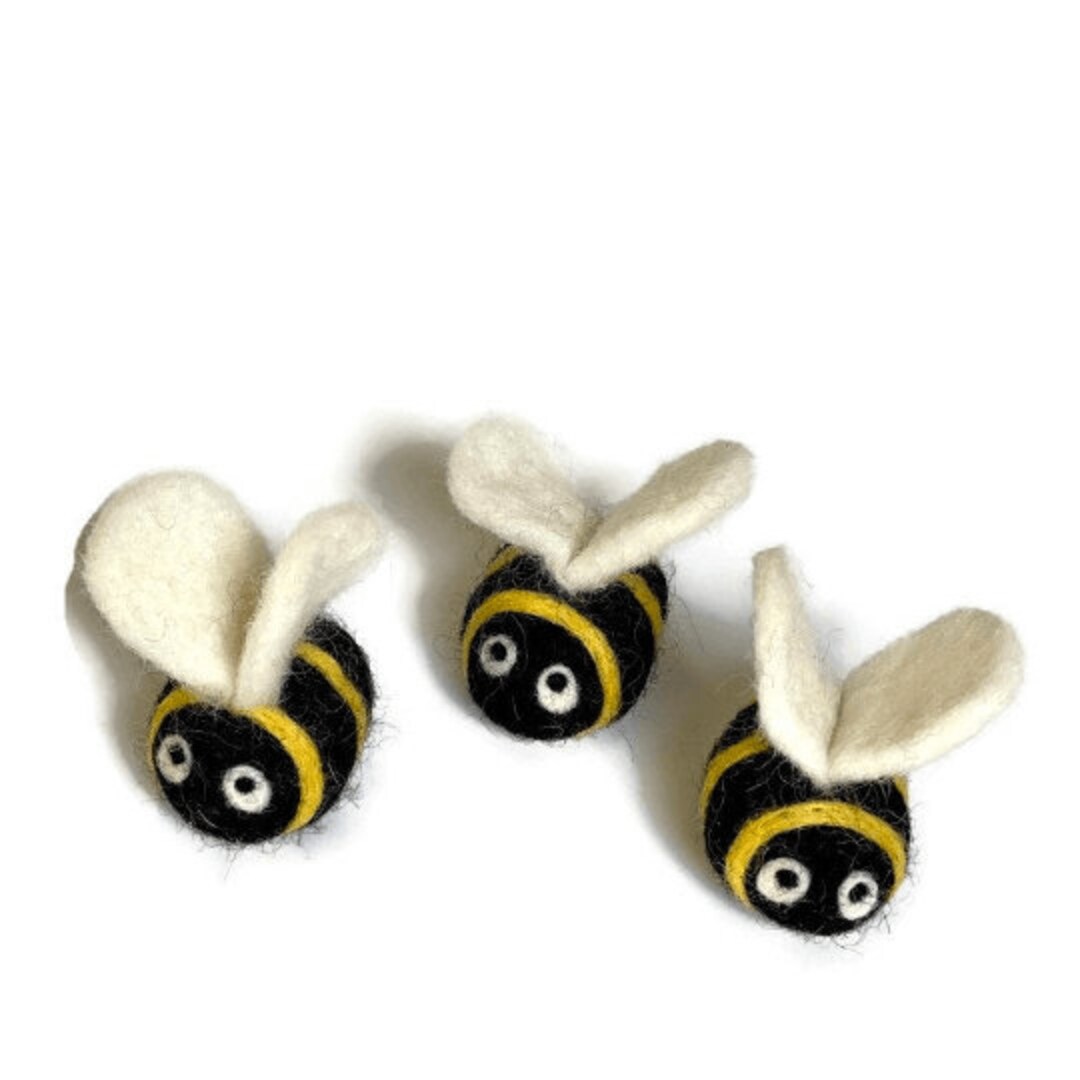 Felted Wool Miniature Bumblebee, Needle Felted Ornaments, Set of 3 Bees ...