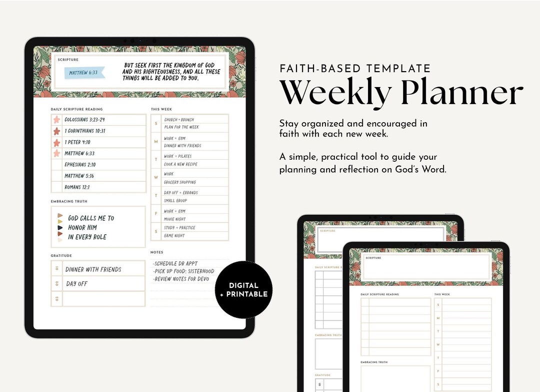 Faith-based Weekly Planner Template: Scripture, Gratitude (printable ...