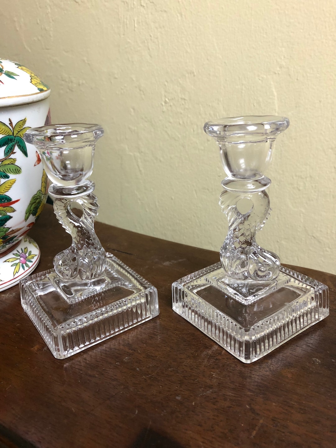 Vintage Glass Dolphin/koi Candlesticks - Etsy