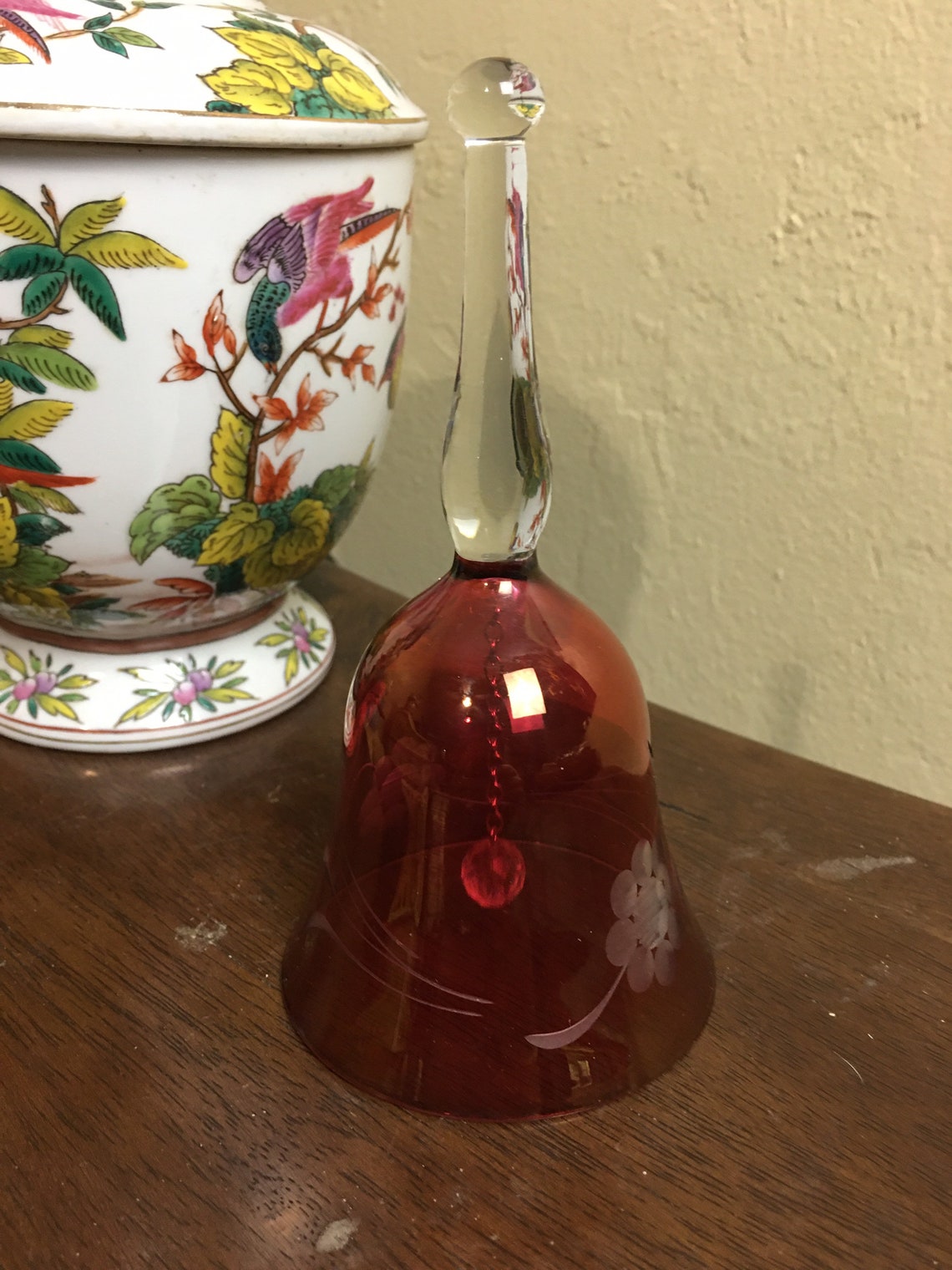Lovely Hand Etched Red Crystal Bell - Etsy UK