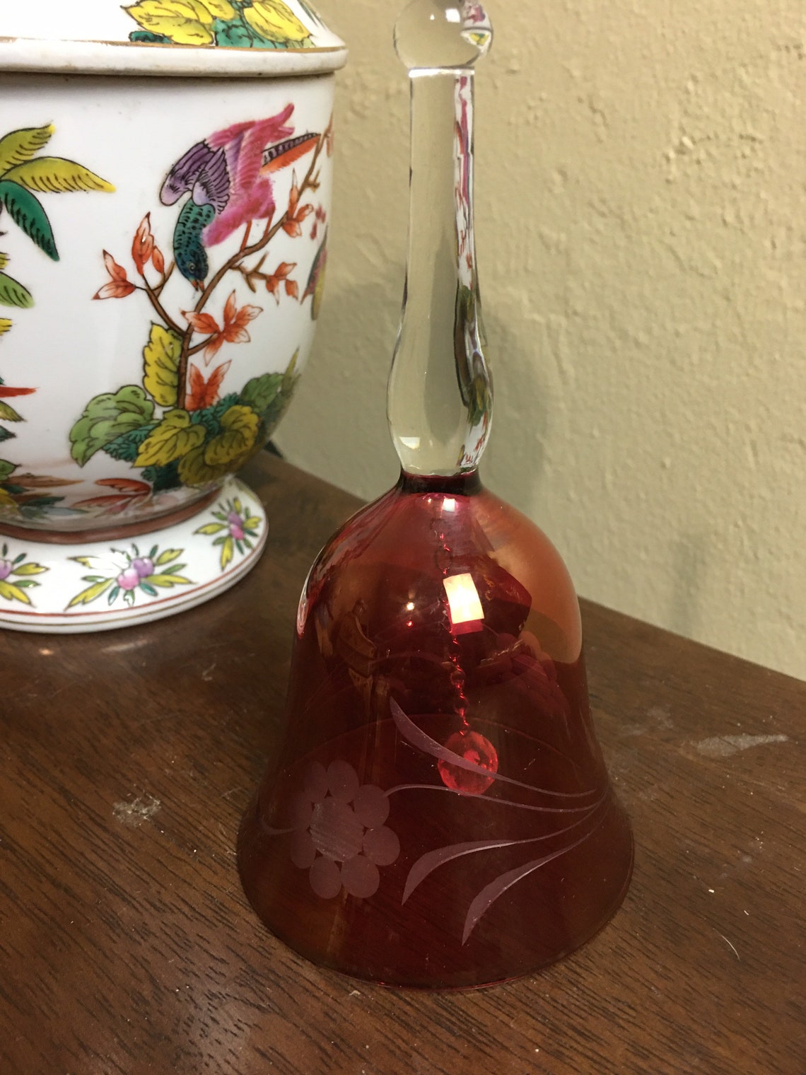 Lovely Hand Etched Red Crystal Bell - Etsy UK