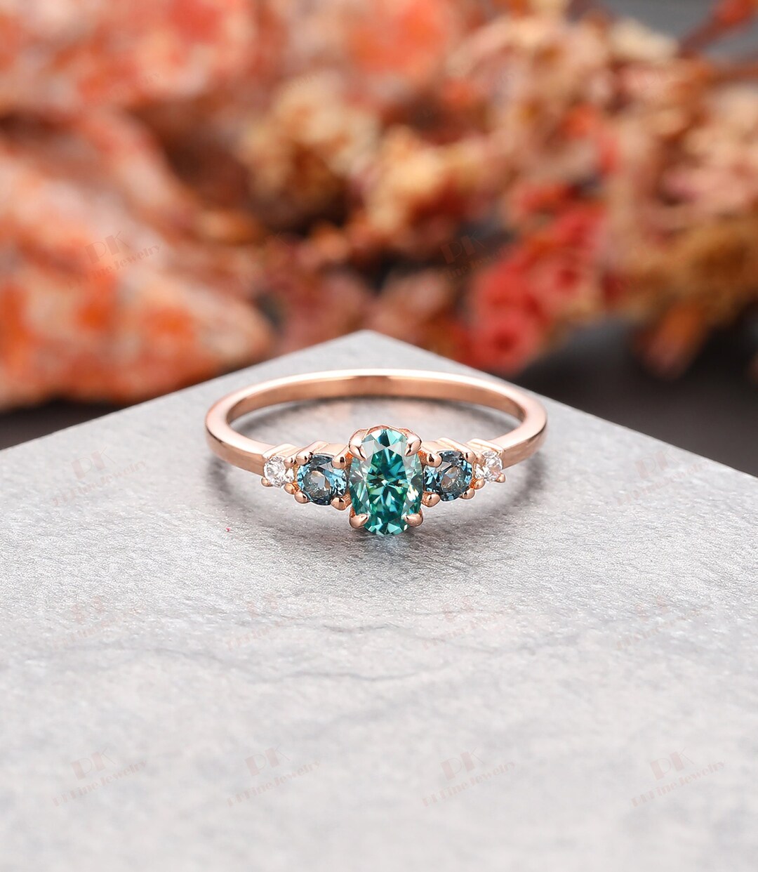 Delicate Engagement Ring, Vintage Simple Ring, 18k Rose Gold Blue Green ...