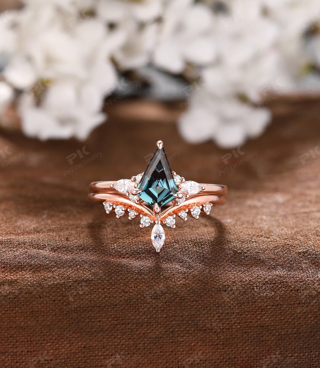Alexandrite Wedding Ring Set, Stacking Women Matching Ring, Kite Cut ...