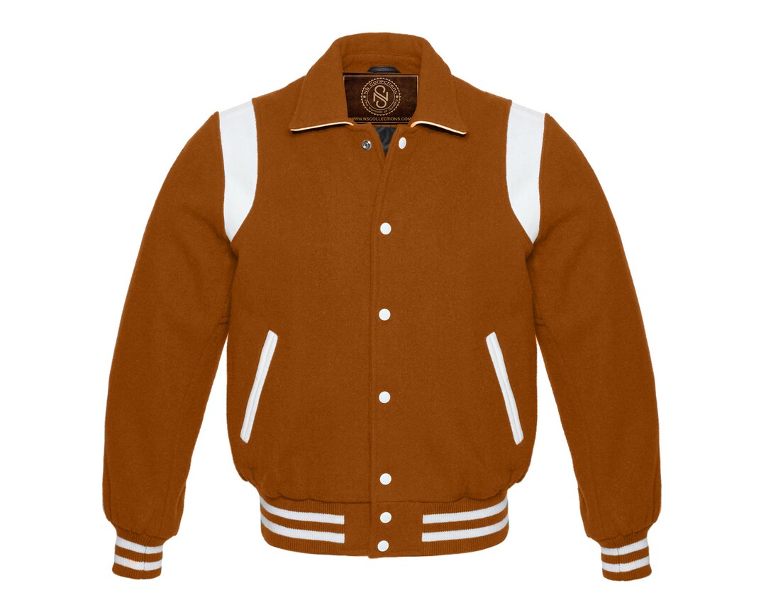 All Wool Varsity Coller Jacket Letterman Baseball Bomber Style Brown ...