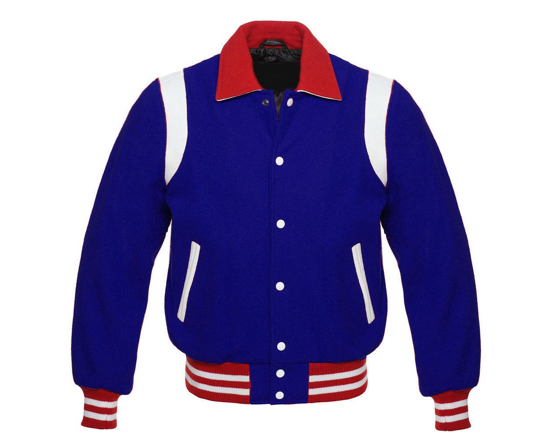 All Wool Varsity Retro Red Coller Jacket Letterman Baseball Bomber ...