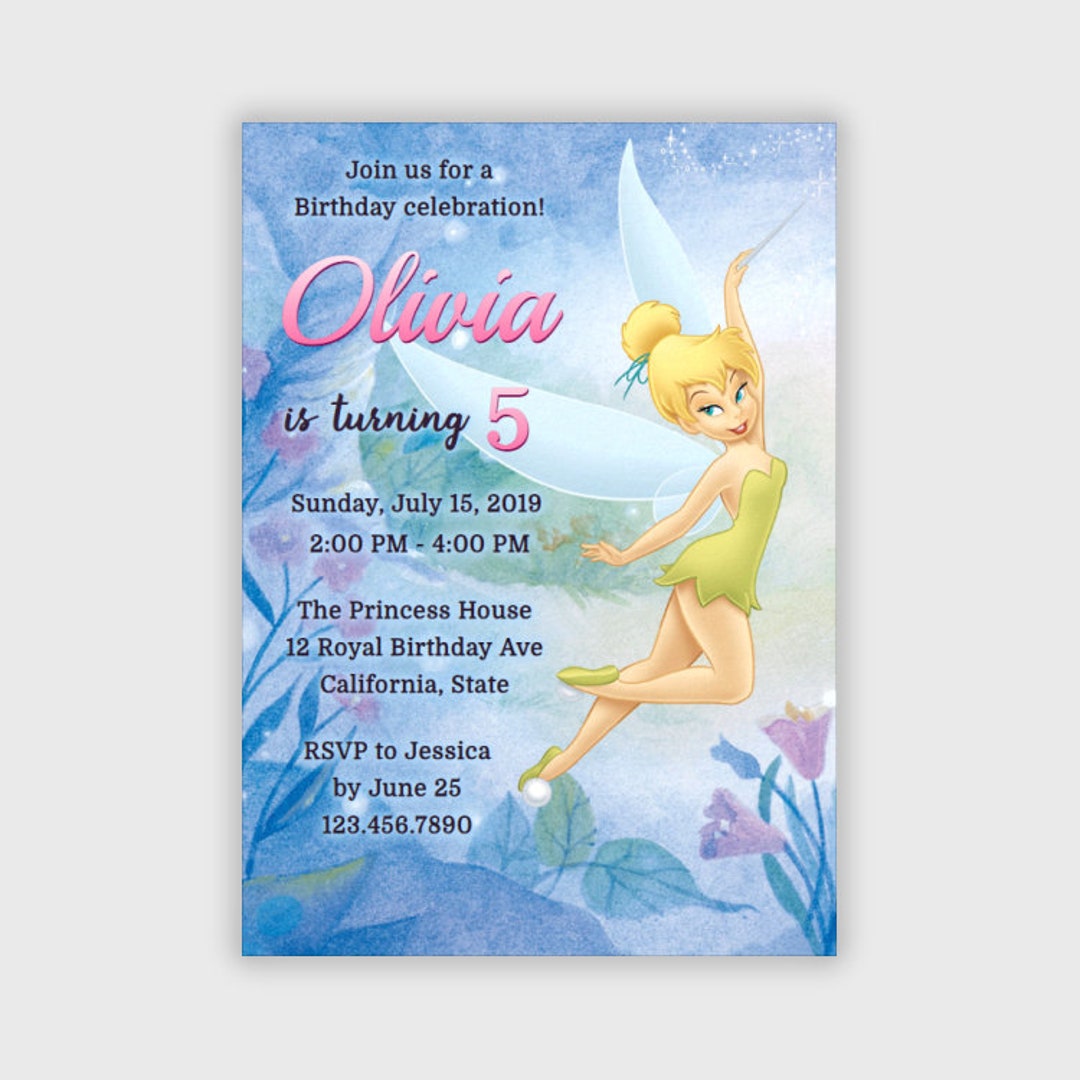 Tinkerbell Birthday Invitations Tinker Bell Fairy Birthday Etsy