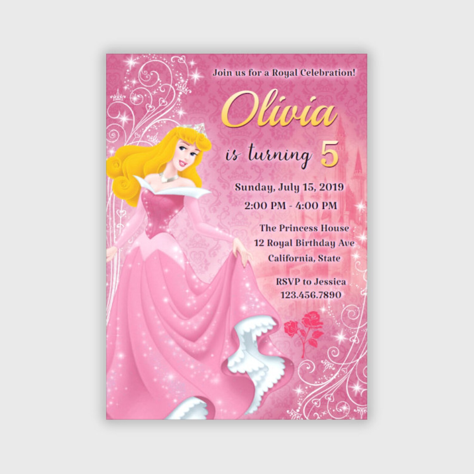 Princess Aurora Girl Birthday Party Invitations Sleeping Etsy