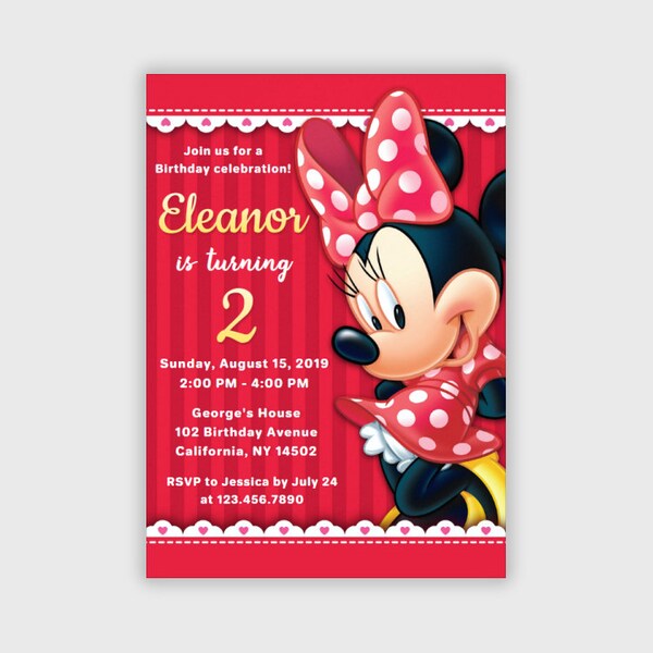 Minnie Mouse Red Invitations Etsy