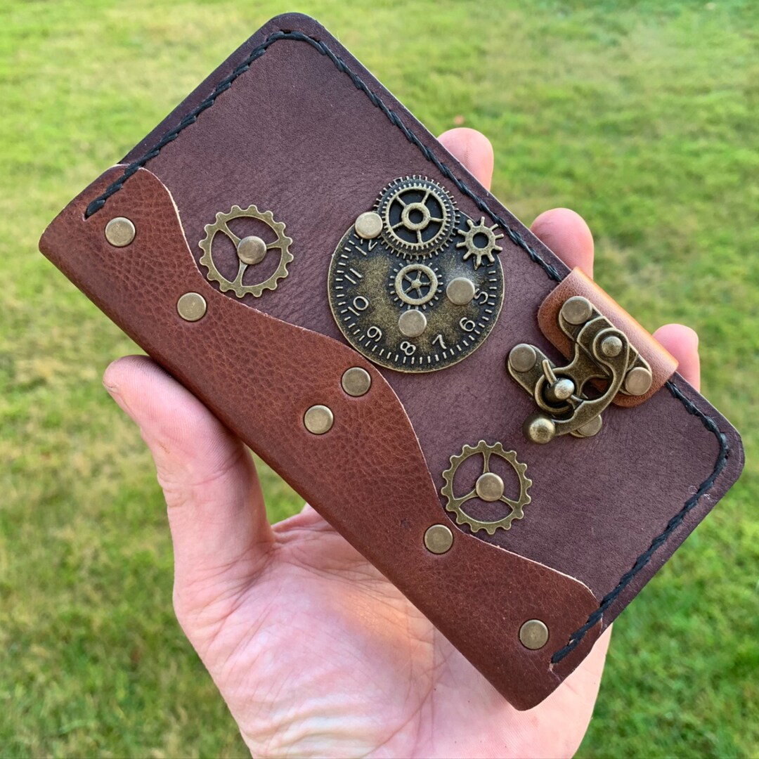 Personalized Retro Style Steampunk Genuine Brown Leather iPhone Folio ...