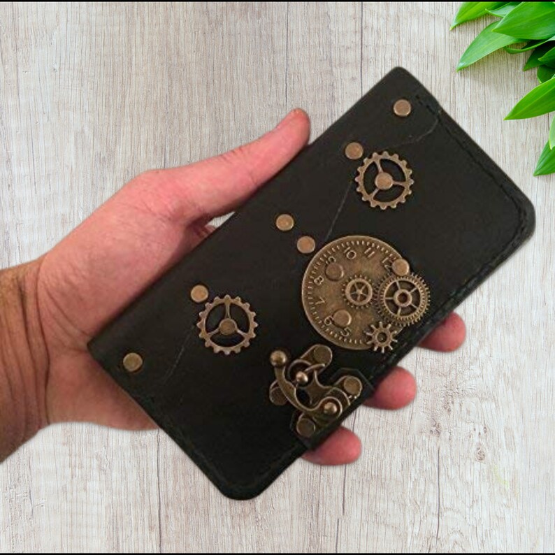 Personalized Retro Style Steampunk Genuine Brown Leather iPhone Folio ...
