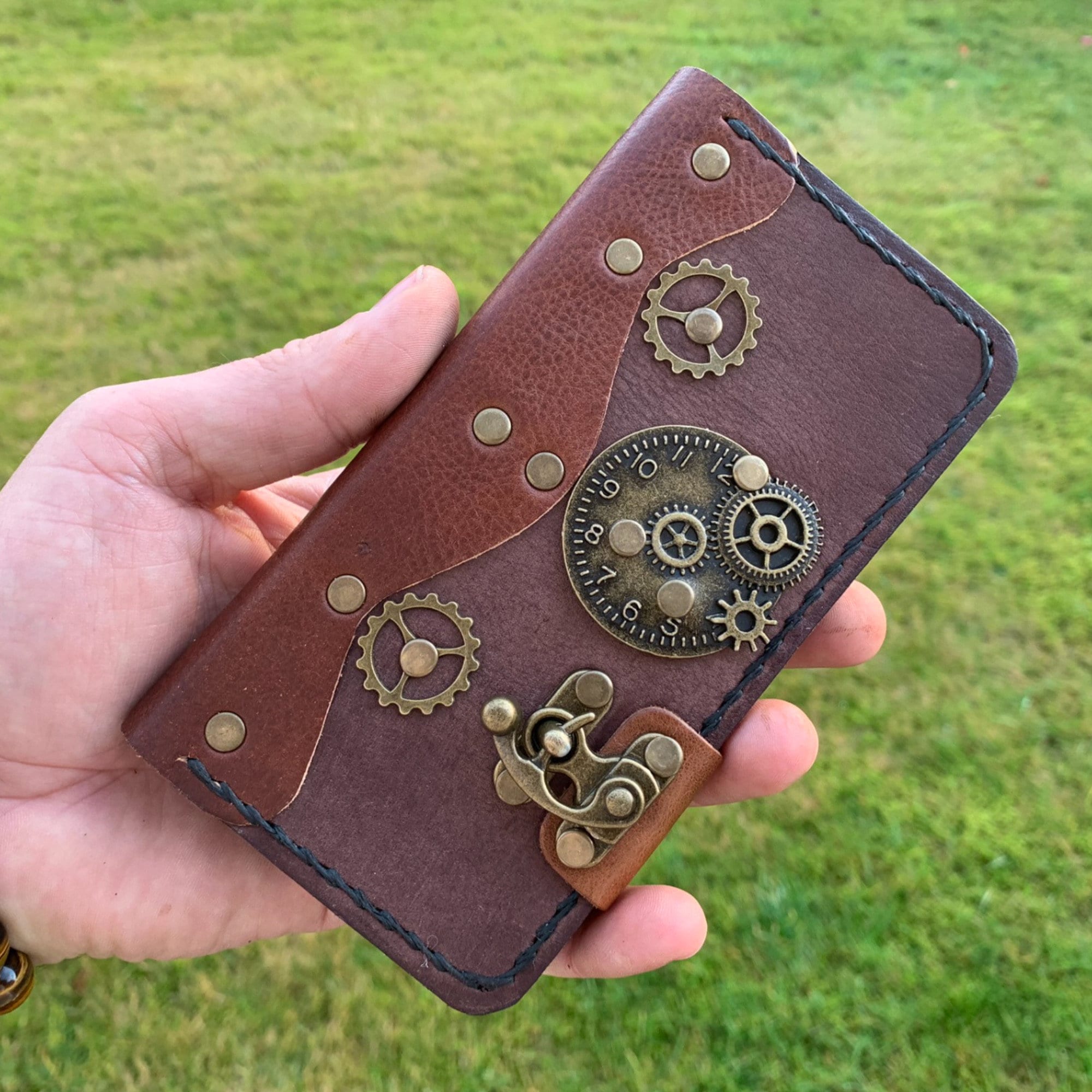 Personalized Retro Style Steampunk Genuine Brown Leather iPhone Folio ...