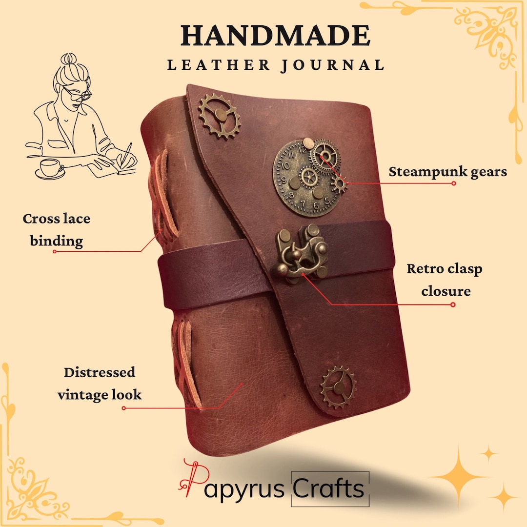 Steampunk-inspired Handmade Leather Journal, Rustic Leather Diary ...