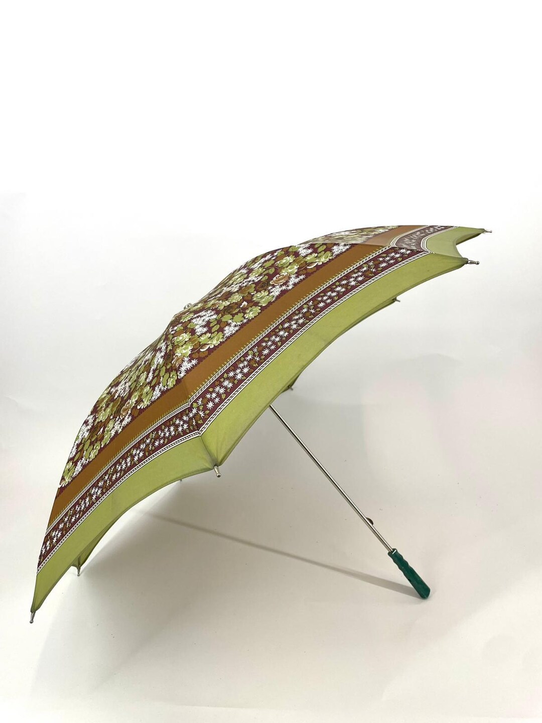 Vintage 1950s/1960s Umbrella – Pistachio Green With White & Brown ...