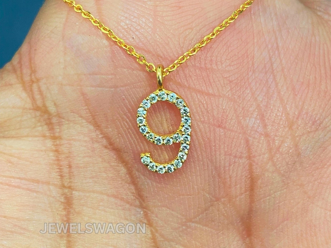 14k Solid Gold Number Pendant, Gold Diamond Charm Locket, Small Name ...