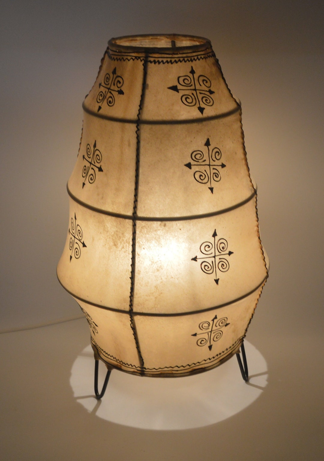 Barrel Shape Moroccan Floor Leather Henna Lamp Shade on a Metal ...
