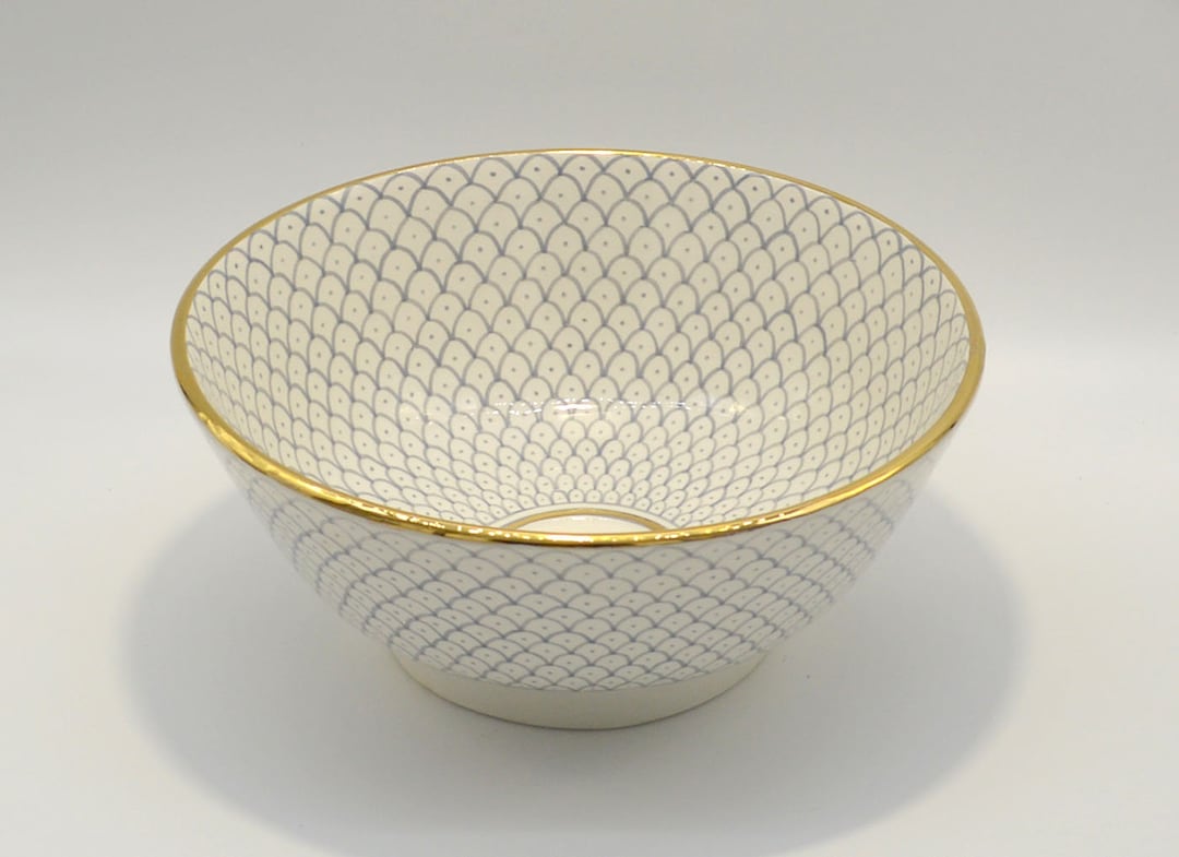 14 Karat Gold Rim and Drain Hand Painted Fish Scale Light Grey - Etsy UK