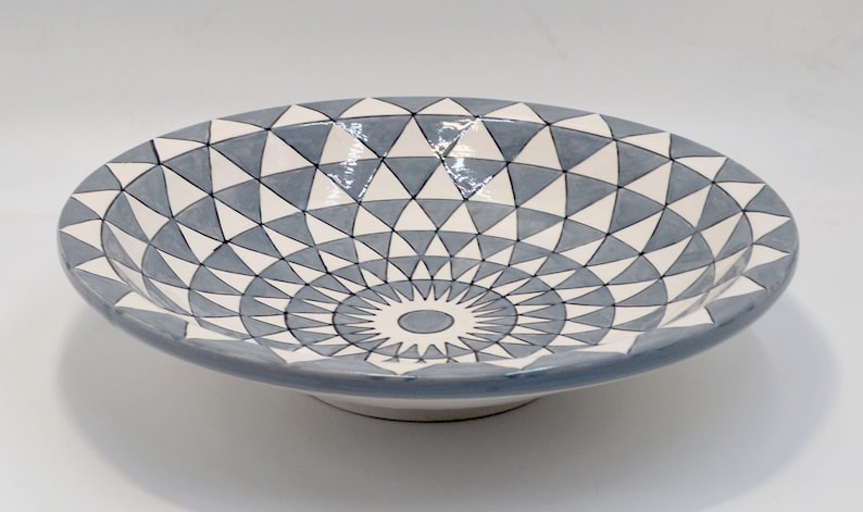 Hand-painted Moroccan Ceramic Plate – Art Deco Grey & White - Etsy Israel