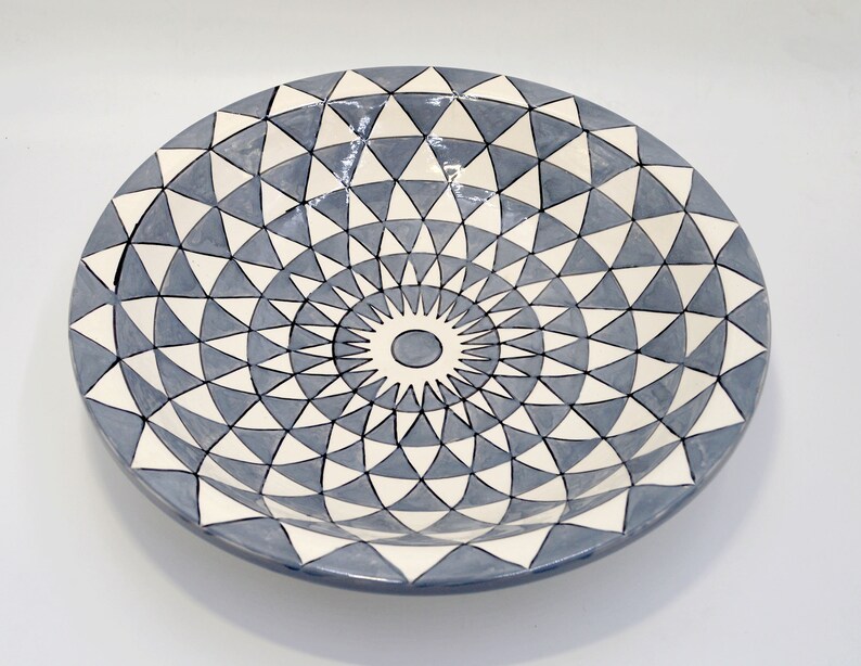 Hand-painted Moroccan Ceramic Plate – Art Deco Grey & White - Etsy Israel
