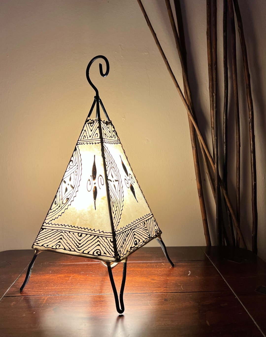 Plain Moroccan Henna Table Lamp Pyramid Square Shape Cream 38 CM - Etsy UK