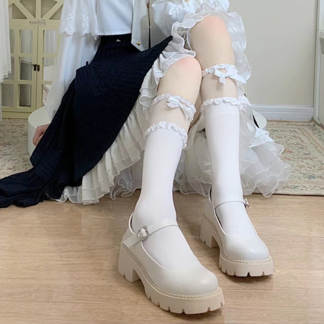 White/black Lace Socksjapan Gothic Lolita Bows Trim - Etsy