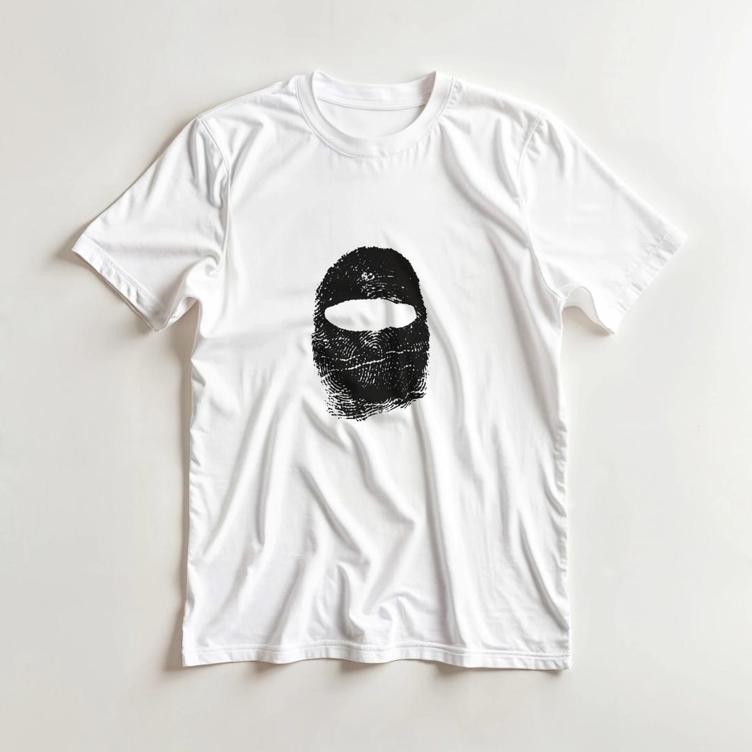 Y2K Graphic T-shirt: Fingerprint Balaclava - 100% Cotton, Funny Graphic ...