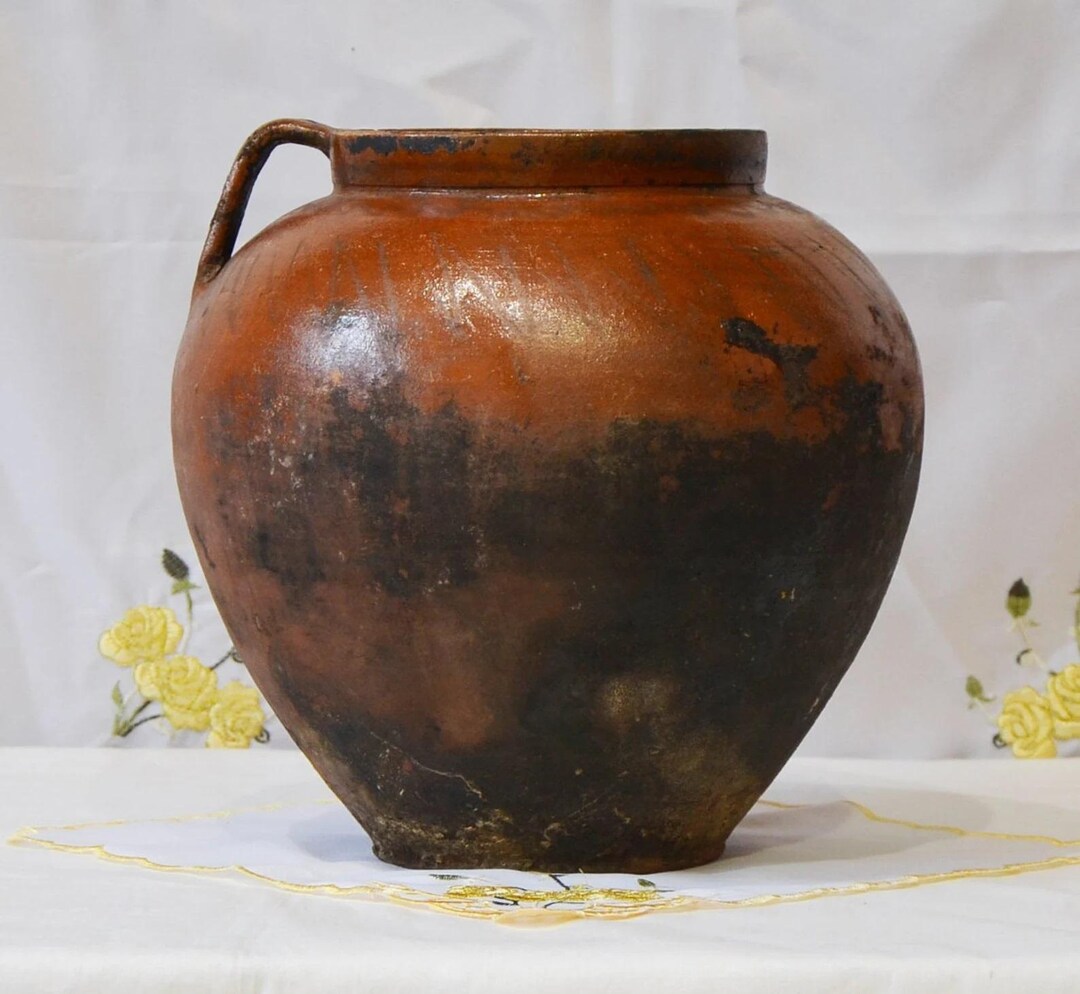 Large Vintage Braun Clay Pot, Old Braun Clay Planter, Old Big Clay Pot ...