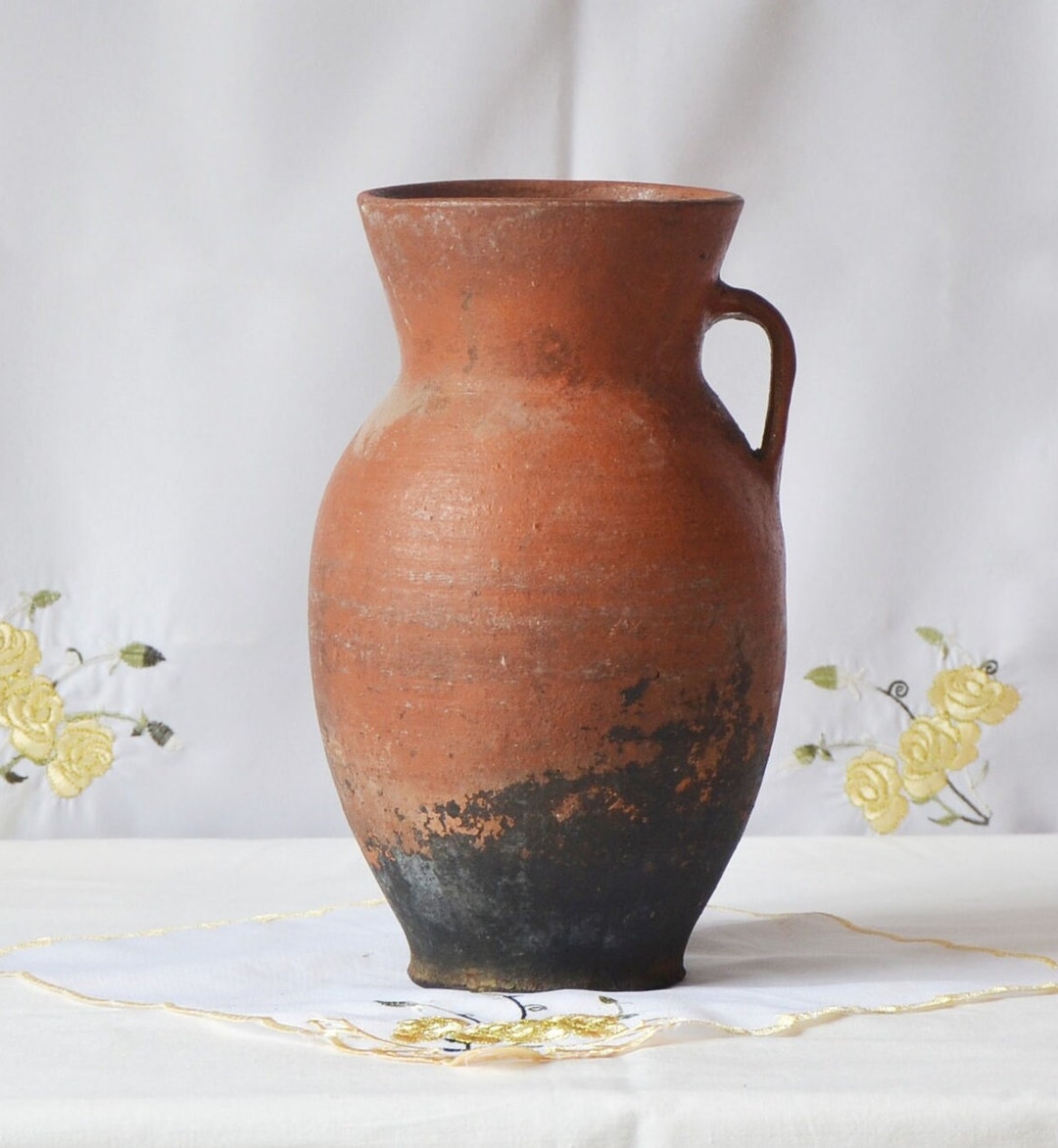 Tall Primitive Clay Pot. Wabi Sabi Pottery Vassel. Old Brown Ceramic ...