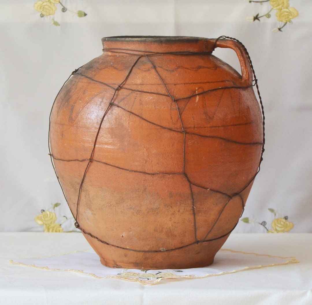 Large Vintage Braun Clay Pot, Old Braun Clay Planter, Old Big Clay Pot ...