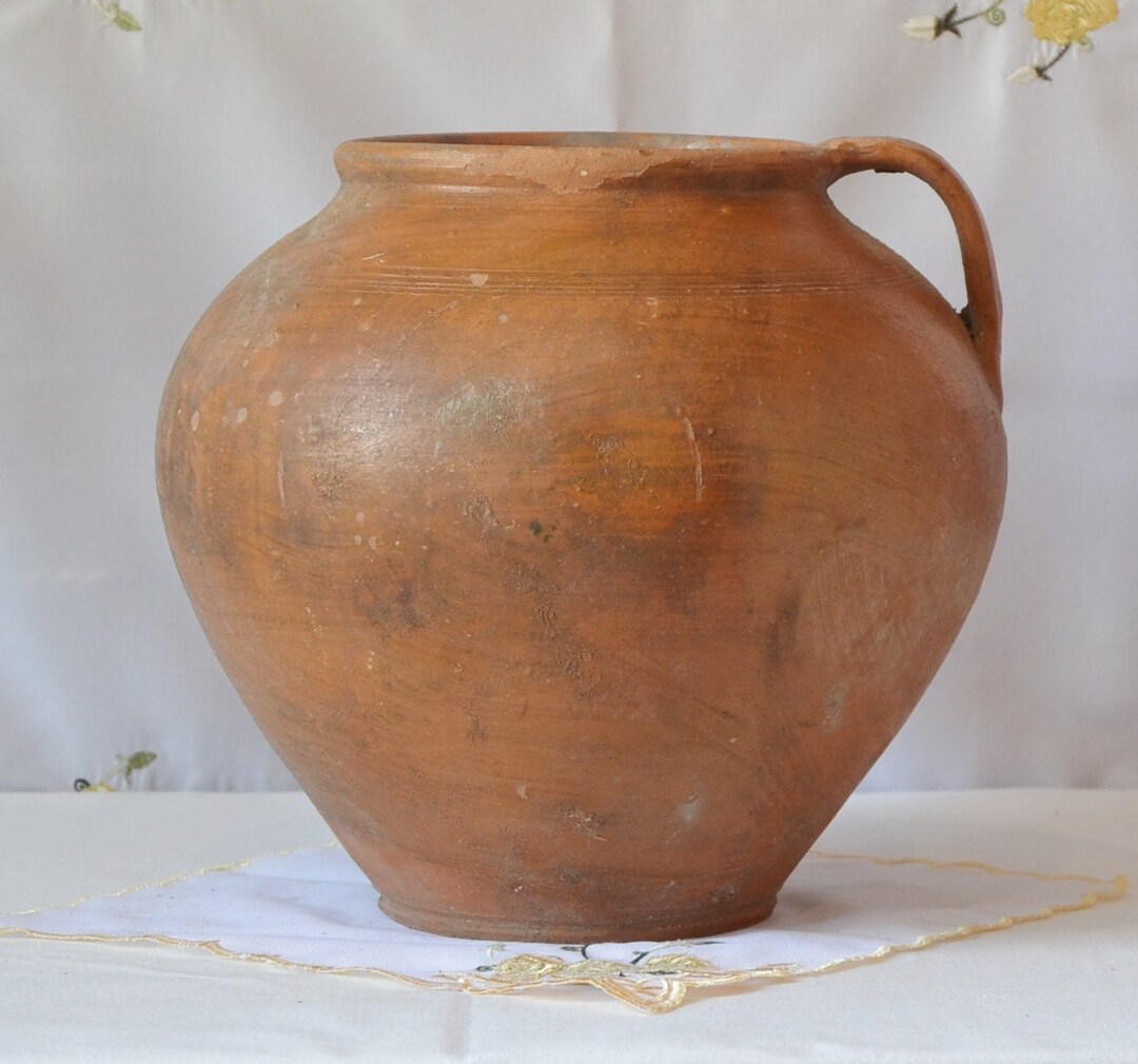 Large Rustic Terracotta Clay Pot. Wabi Sabi Pottery Primitive Vessel ...