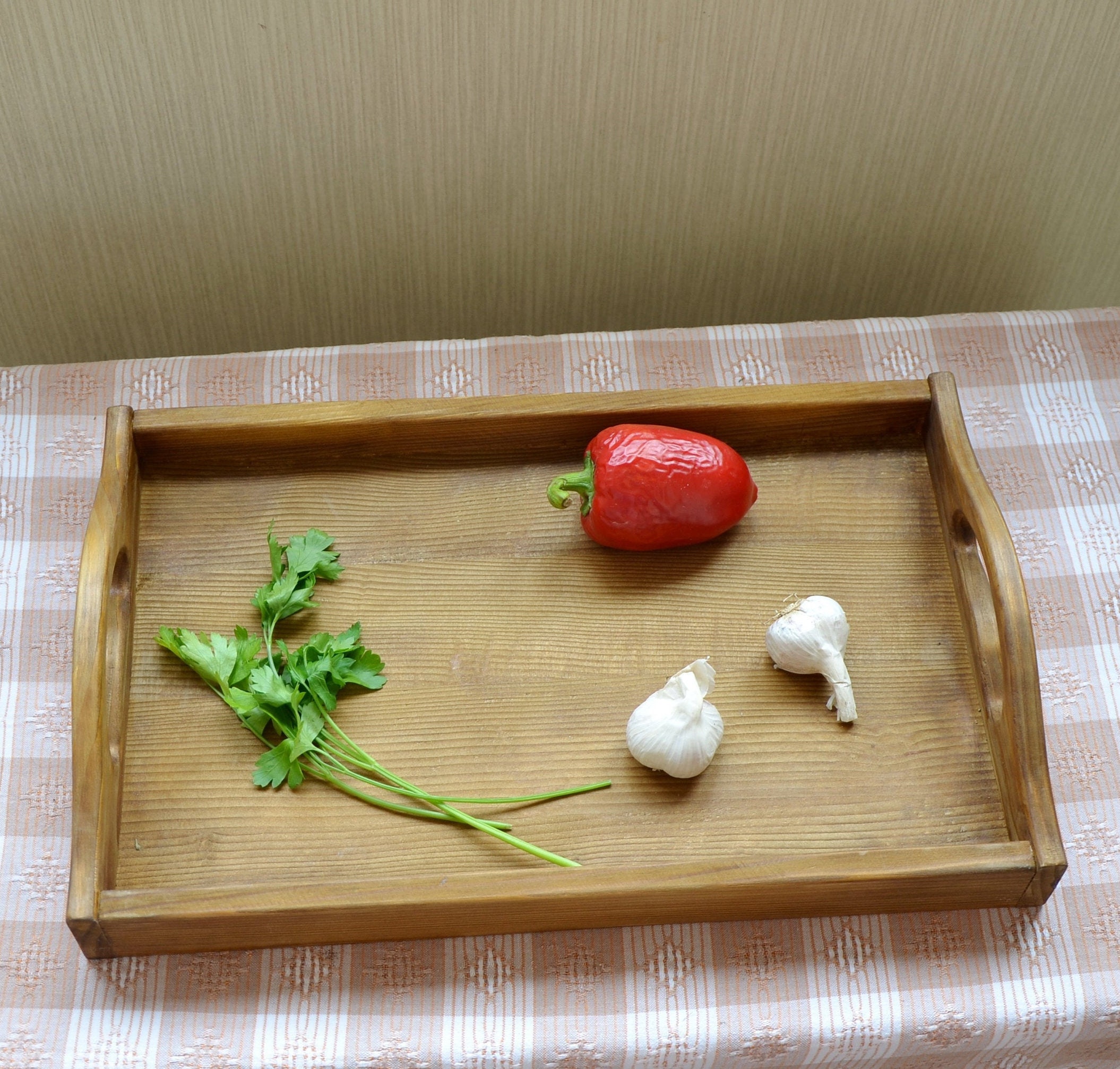 Vintage Wooden Tray, Handmade Tray, Wooden Serving Tray, Tray With ...