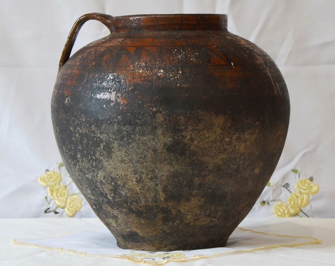 Vintage Black Clay Pot, Old Large Clay Pot, Wabi Sabi Pottery, Rustic ...