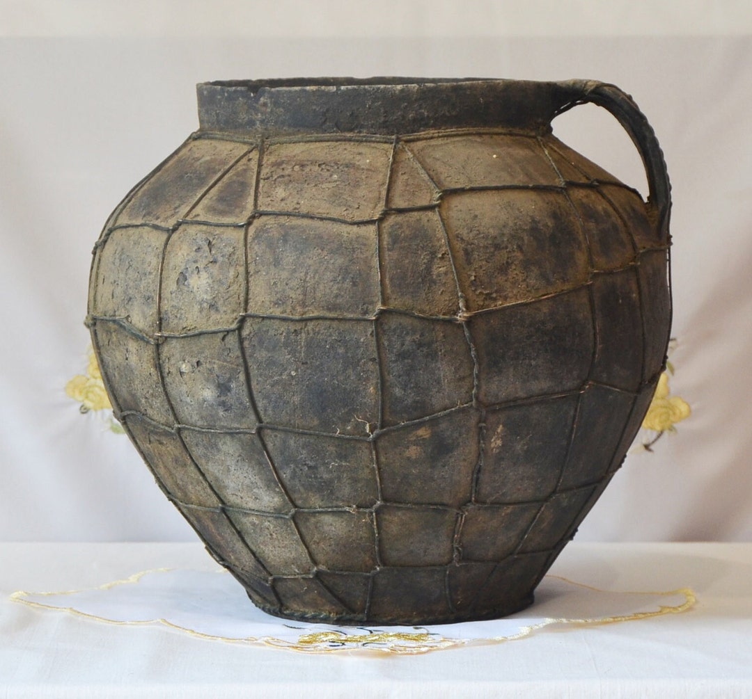 Wabi Sabi Pot, Very Big Black Clay Vessel, Old Large Black Clay Pot ...