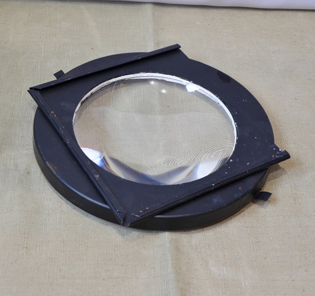 Large Vintage Glass Lens, Metal Frame Glass Lens, Movie Projector Glass ...