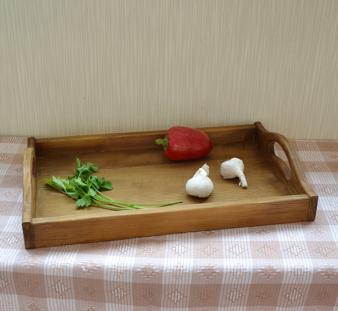 Vintage Wooden Tray, Handmade Tray, Wooden Serving Tray, Tray With ...